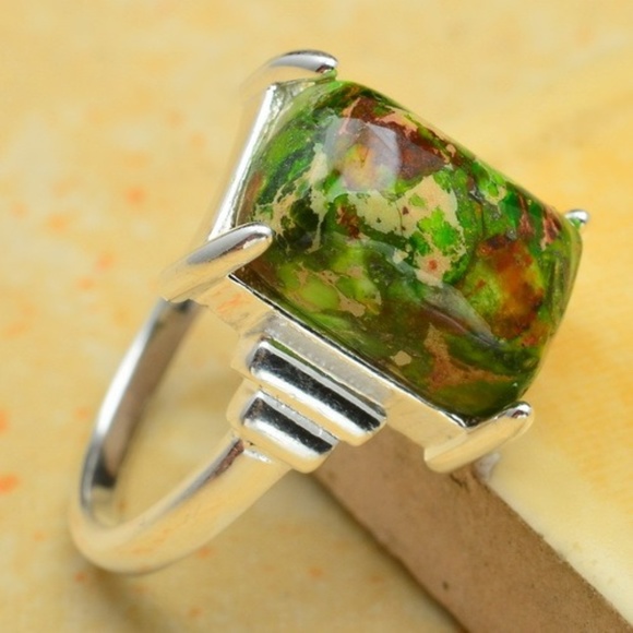 Jewelry | Solid 925ss Green Sediment Jasper Gemstone Ring | Poshmark